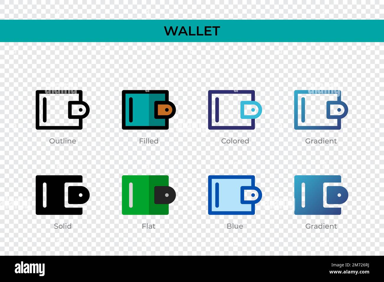 Wallet icon in different style. Wallet vector icons designed in outline, solid, colored, filled ...