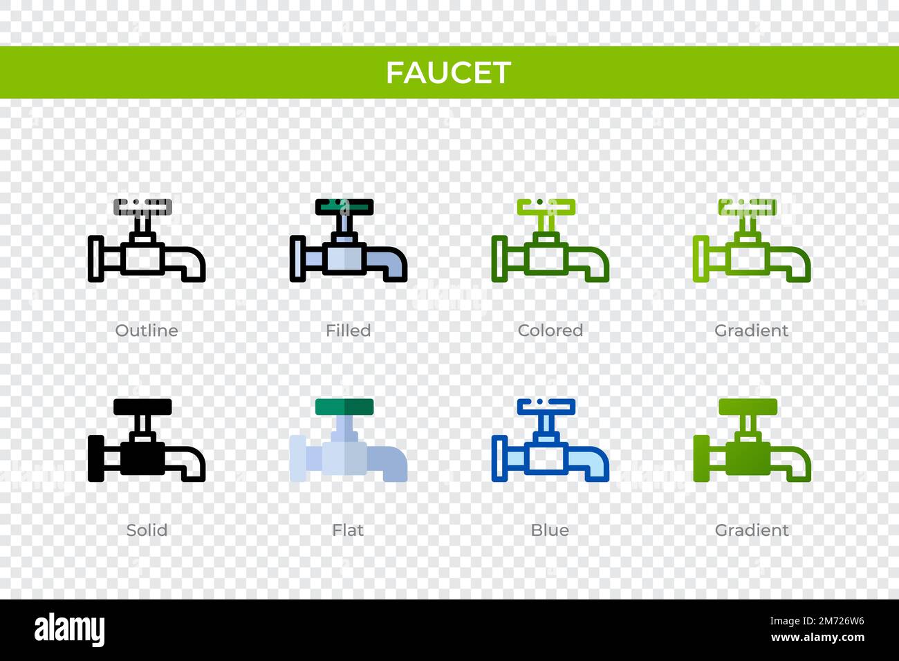 Faucet icon in different style. Faucet vector icons designed in outline ...