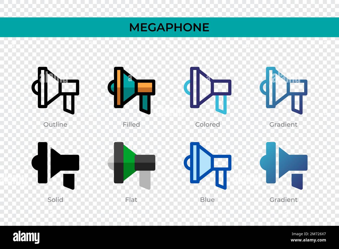 Megaphone icon in different style. Megaphone vector icons designed in outline, solid, colored ...