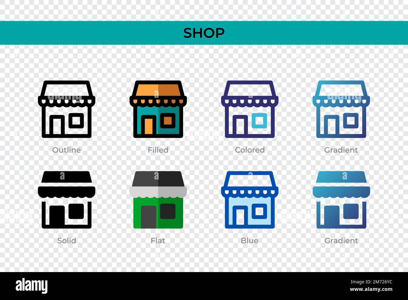 Shop icon in different style. Shop vector icons designed in outline ...