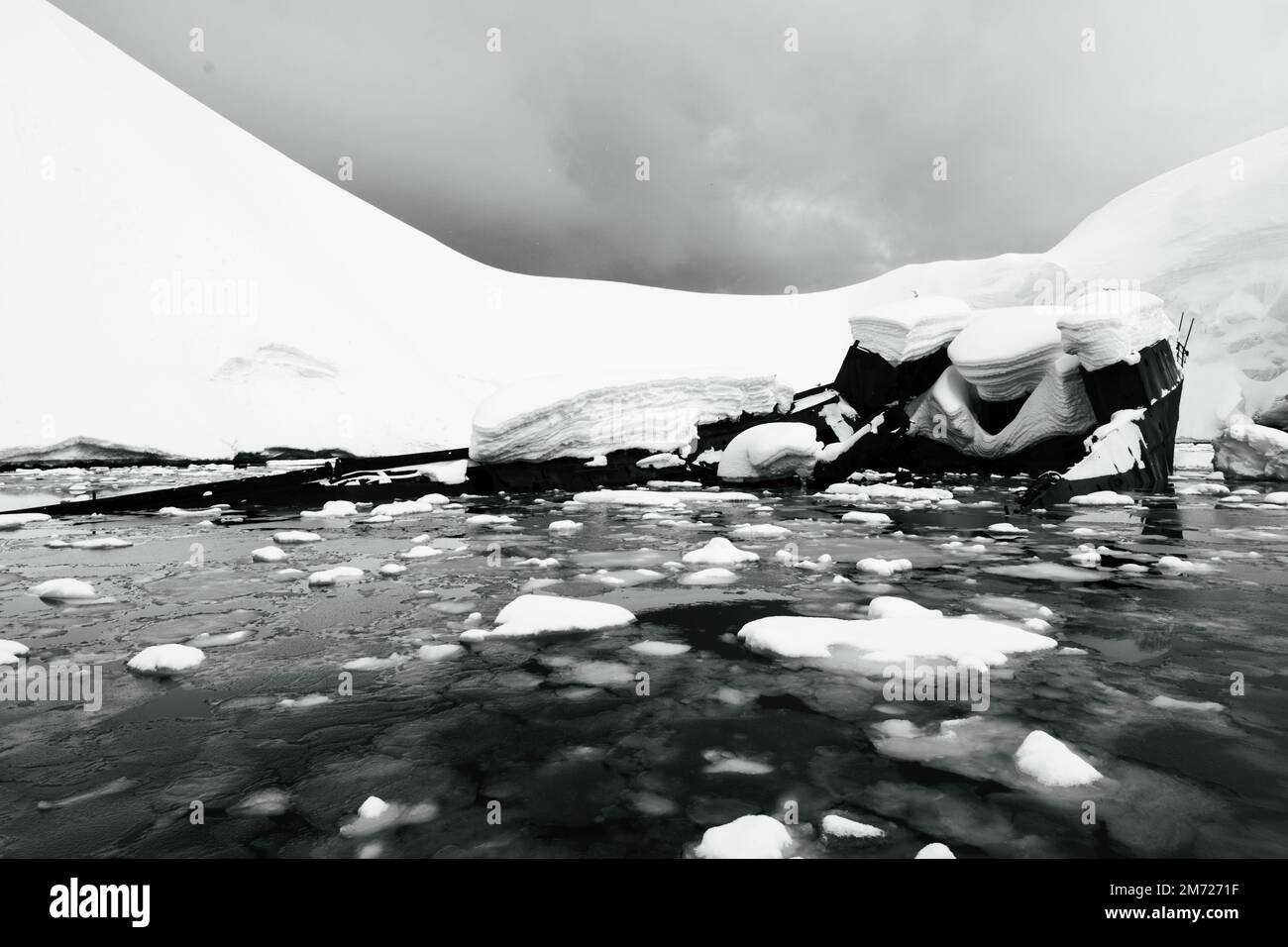 A metal whaling ship sunk into the icy cold water around Antarctica ...