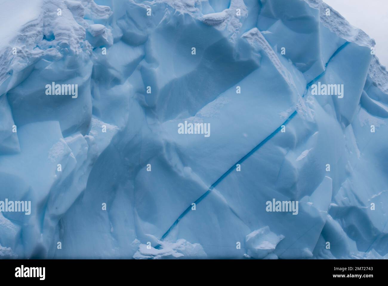 Large Icebergs float in the still water in Antarctica, with blue ...