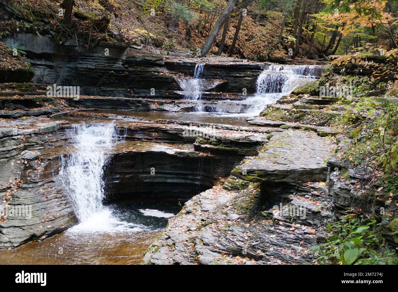 Beautiful waterfalls from above the hills with the background of fall ...