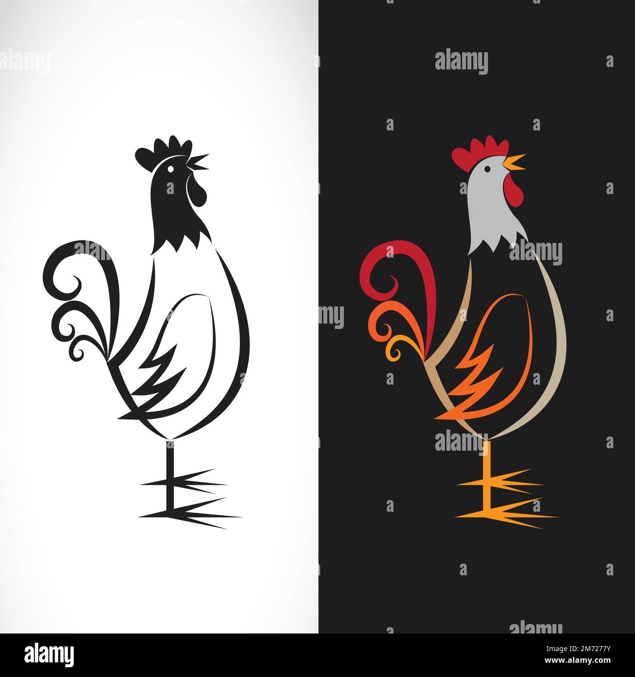 Vector of chicken design on white background and black background. Easy ...