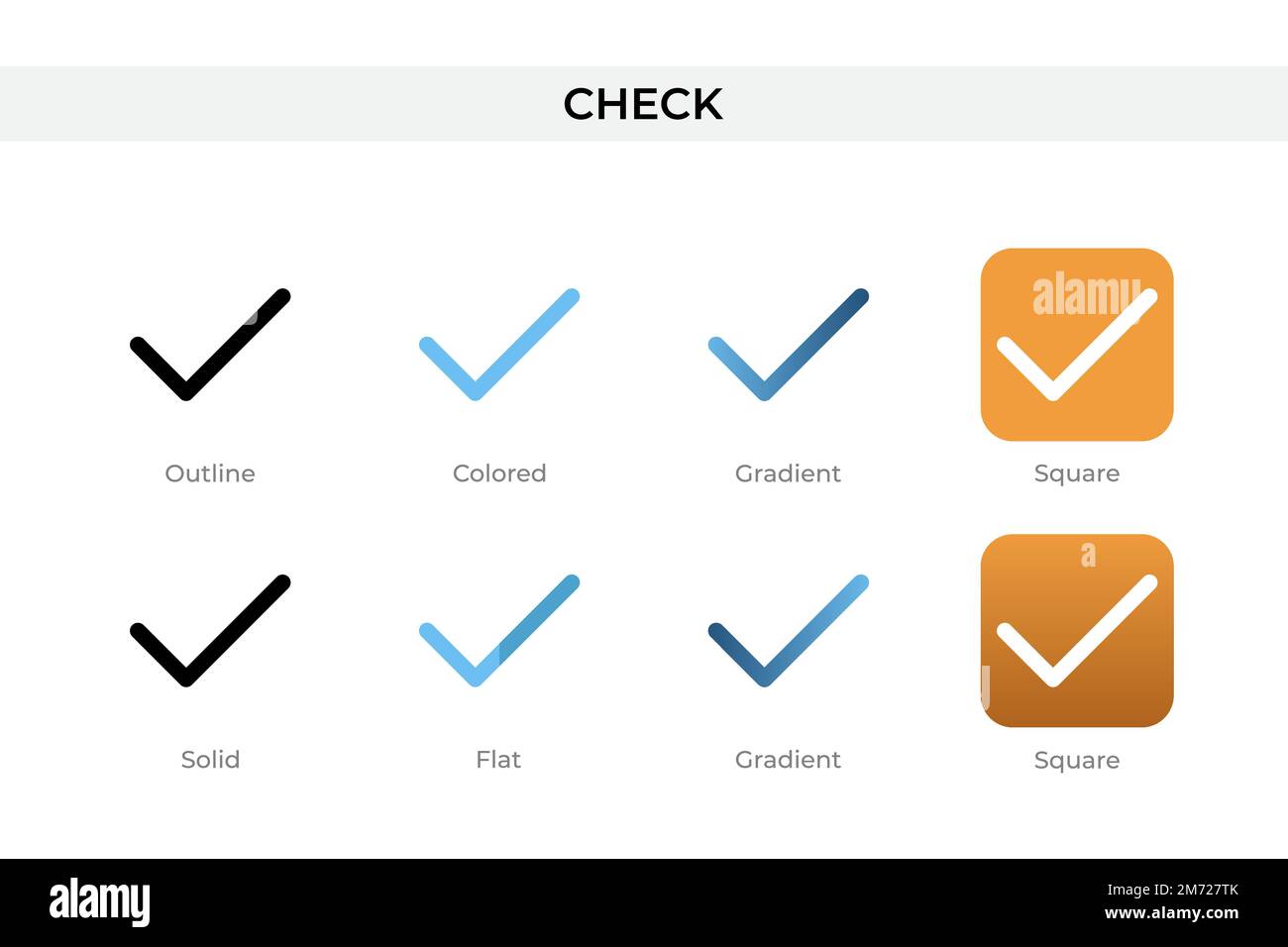 check icon in different style. check vector icons designed in outline, solid, colored, gradient ...