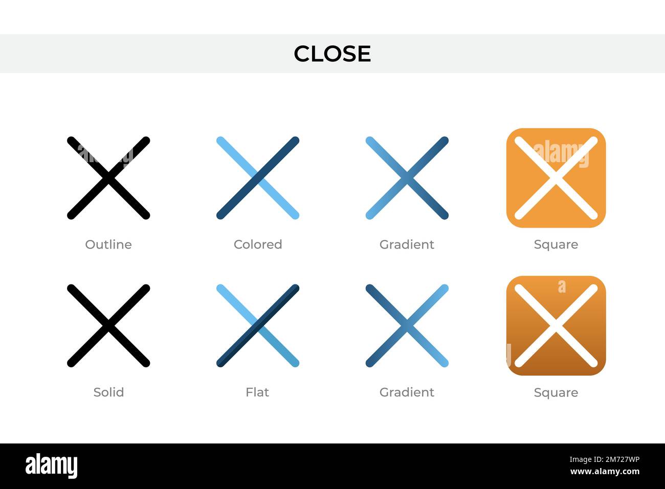 close icon in different style. close vector icons designed in outline, solid, colored, gradient ...