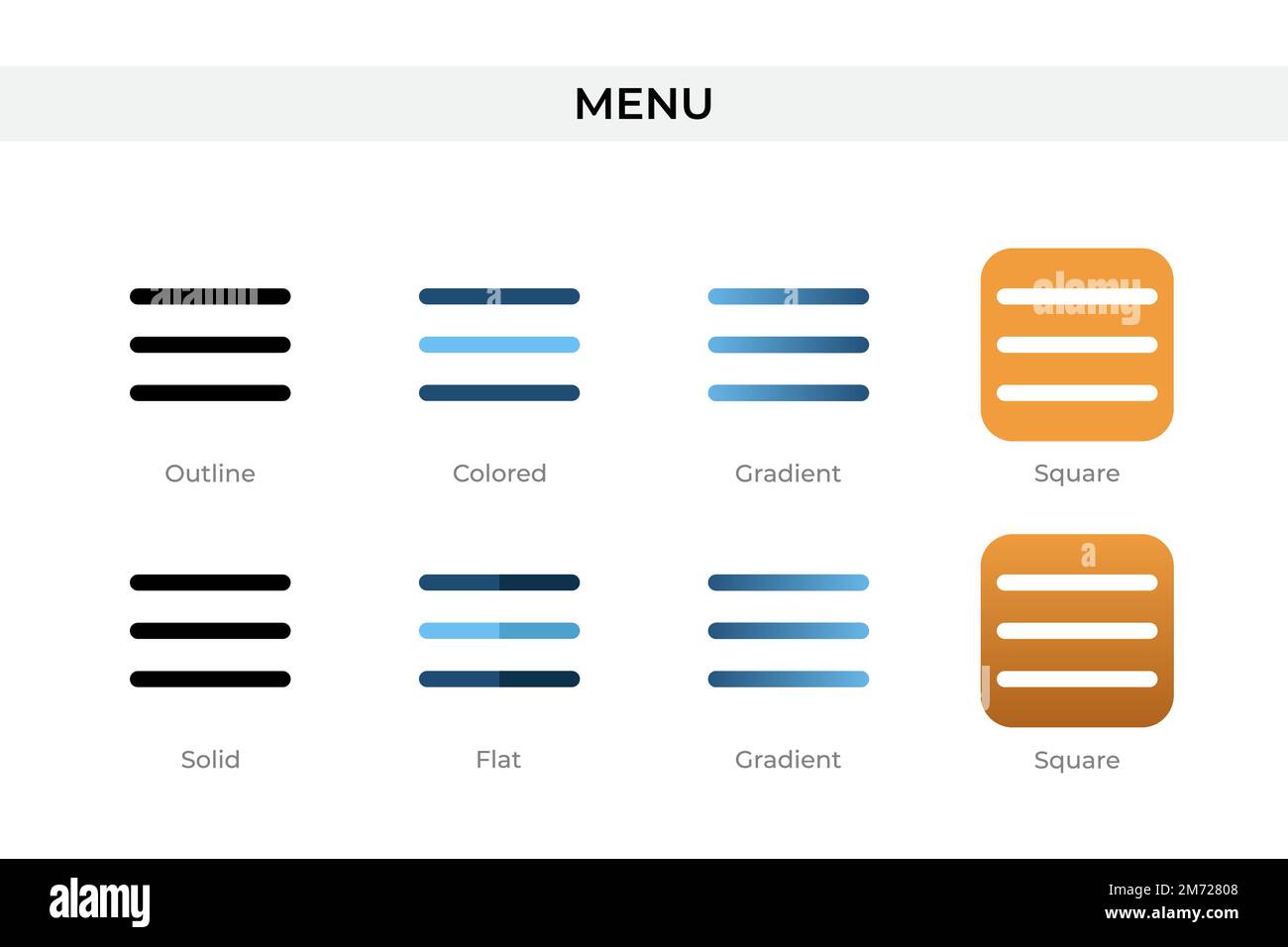 menu icon in different style. menu vector icons designed in outline ...