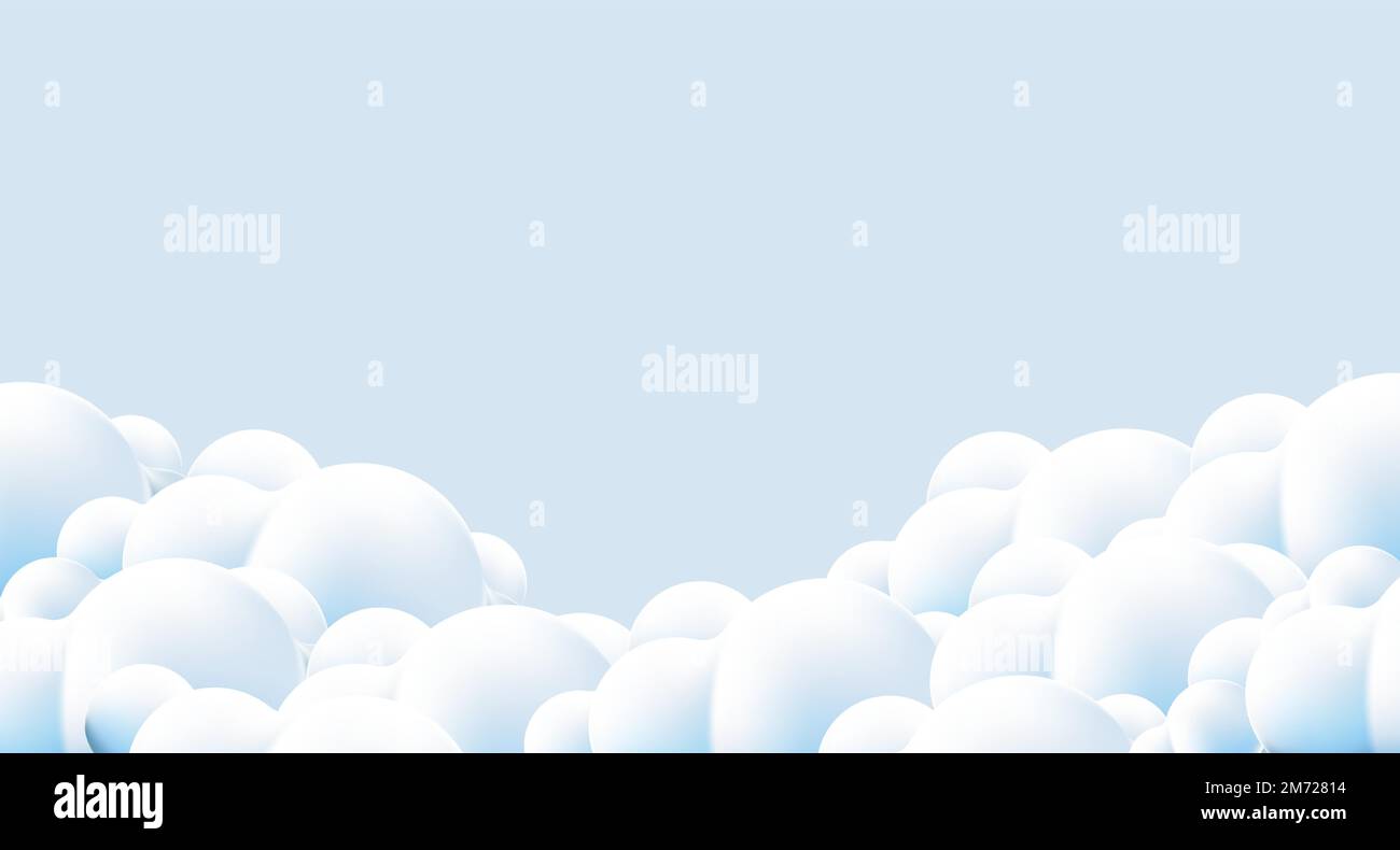Beautiful fluffy clouds on blue sky background. Clouds on blue sky banner. Vector clouds. Border ...