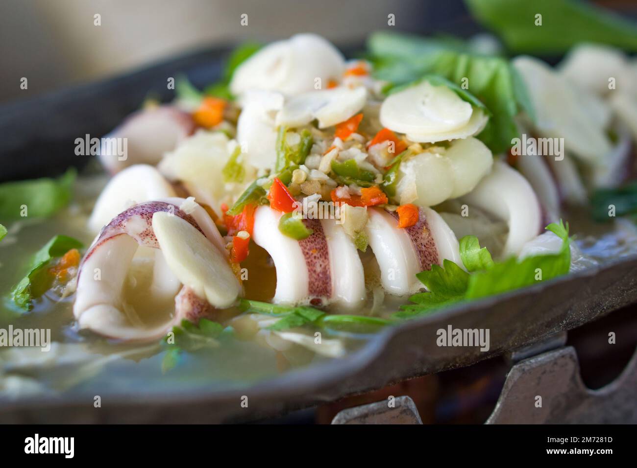 Steam squid with chili and lemon sauce - Pla Muk Nung Manow. Spicy ...