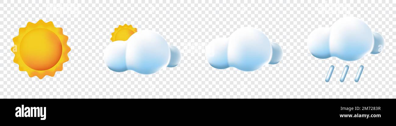 Set of 3d weather. Icon set cloud weather. Weather forecast realistic ...