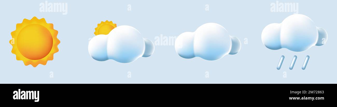 Set of 3d weather. Icon set cloud weather. Weather forecast realistic ...