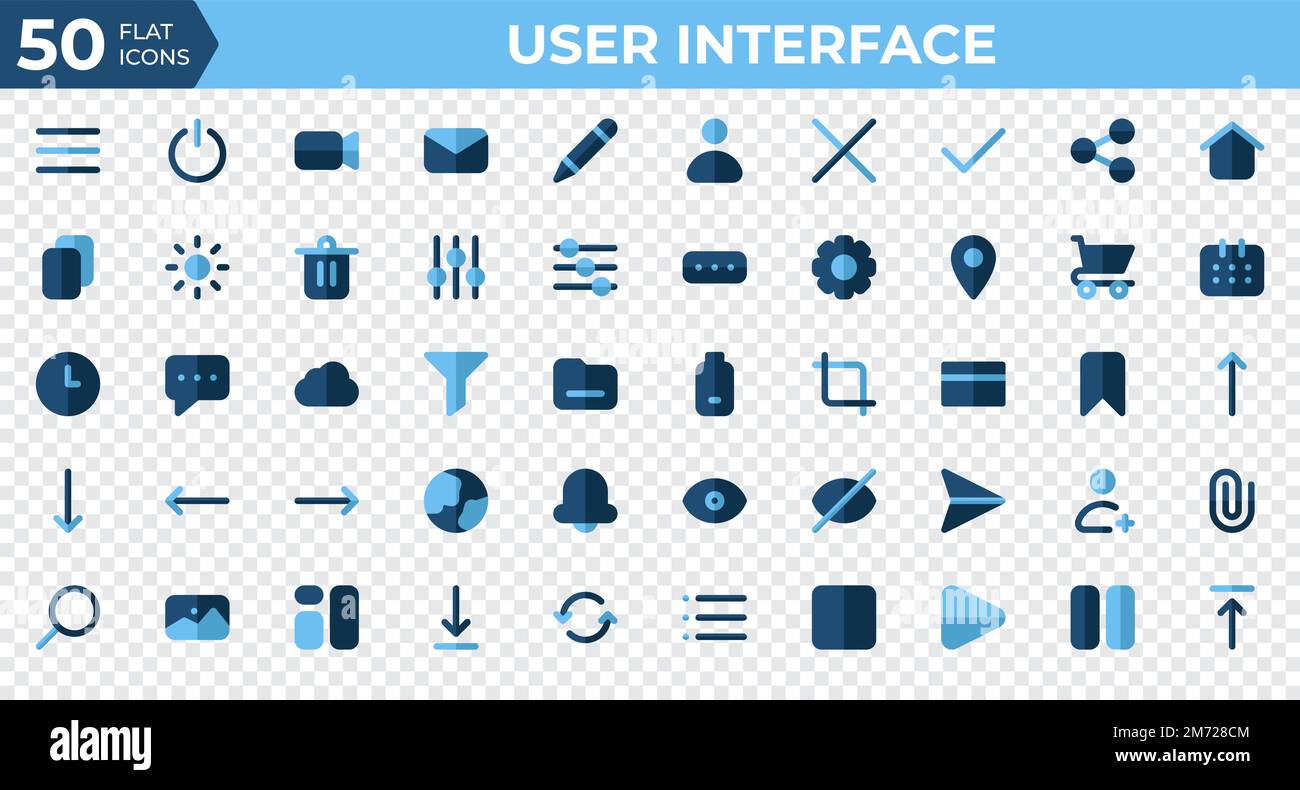 Set Of 50 User Interface Icons In Flat Style Menu Calendar Clock