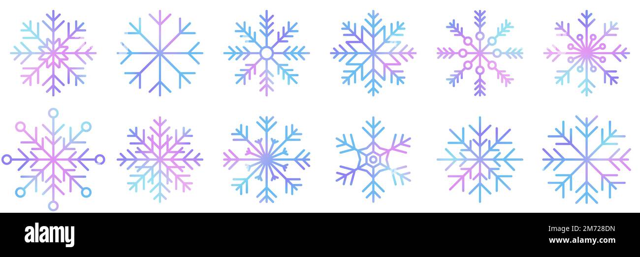 Set of vector watercolor snowflakes. Collection of artistic snowflakes ...
