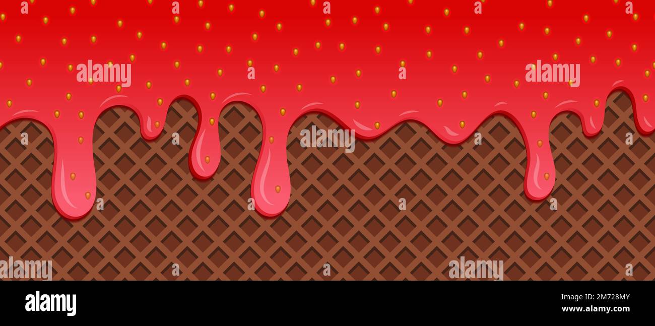 Strawberry Ice Cream Melted On Waffle Background Сream Melted On
