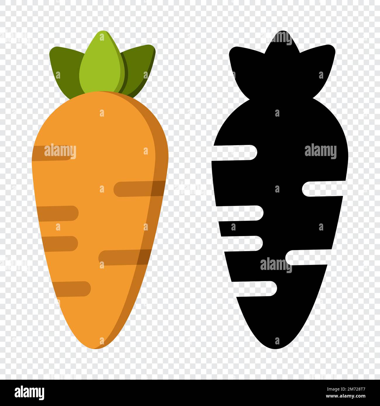Silhouette of carrots and black color. Vegetable and food. Diet sign vector graphics. Carrot ...
