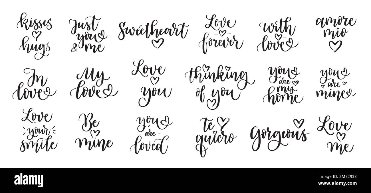 Set of cute love and romance calligraphy phrases. Texts for t-shirt ...