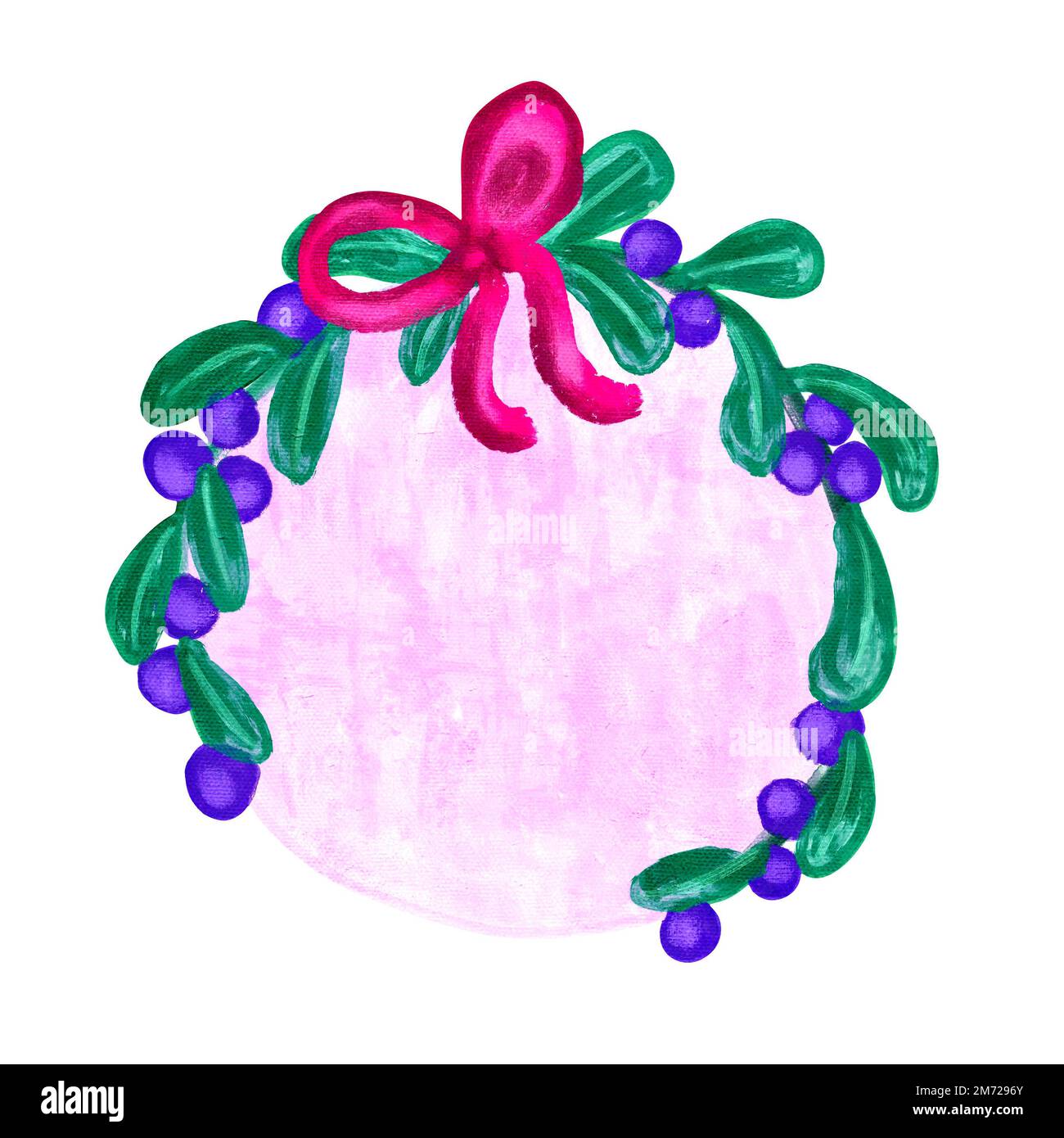 Hand drawn illustration of christmas mistletoe shape frame with leaves ...