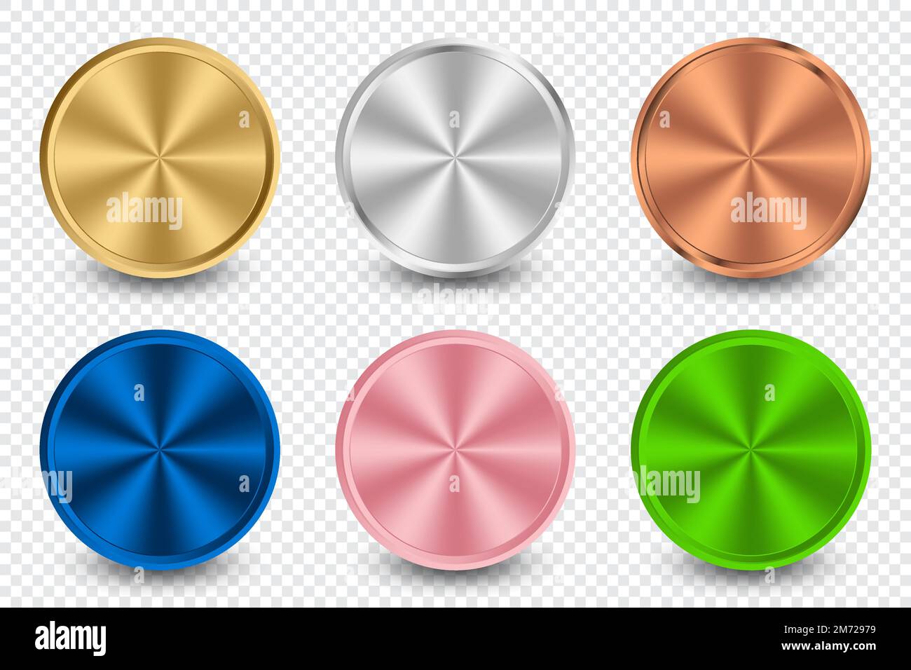 Collection of gold, silver, bronze, blue metal, pink metal, and green ...