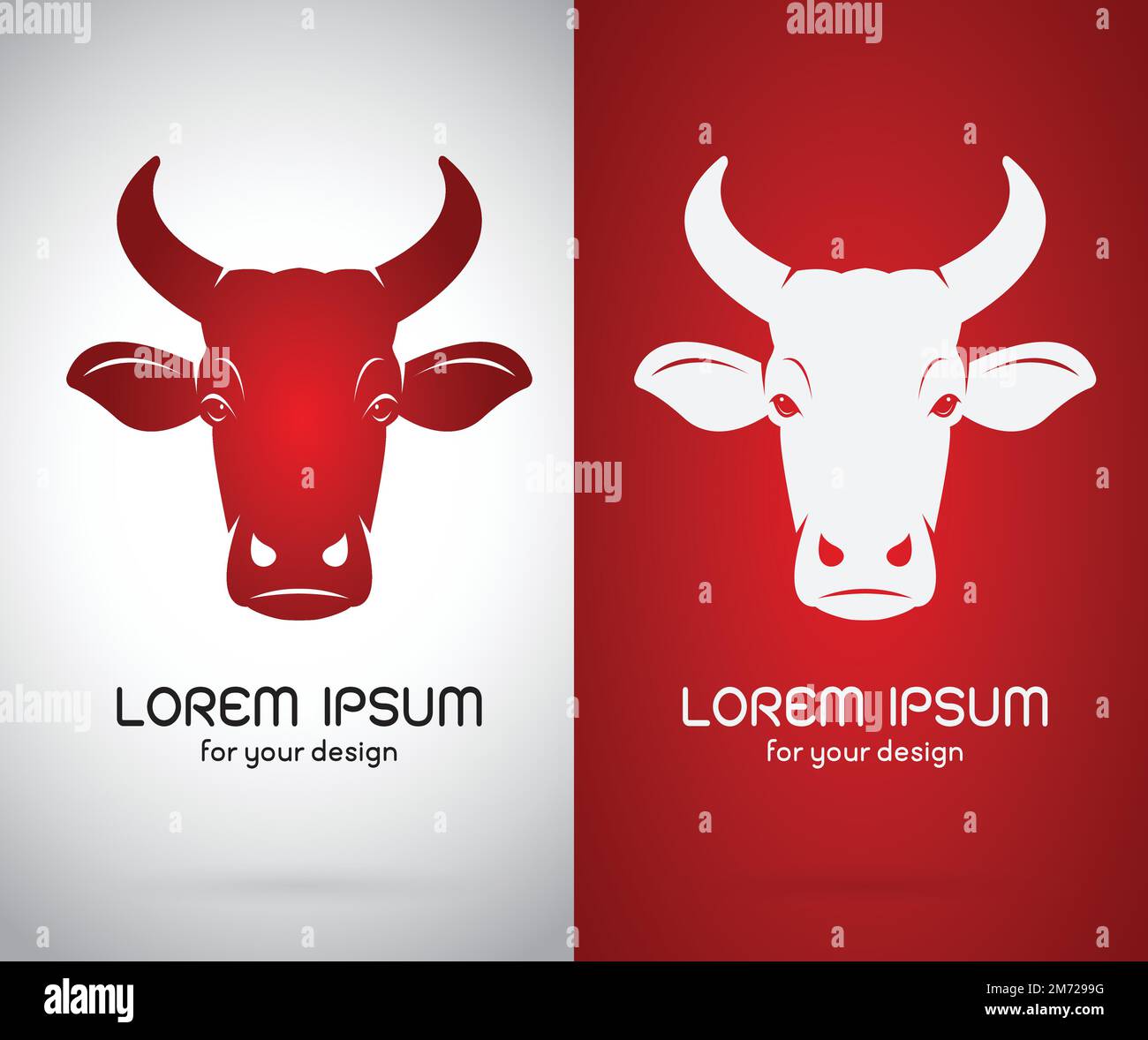 Vector image of cow head design on white background and red background ...