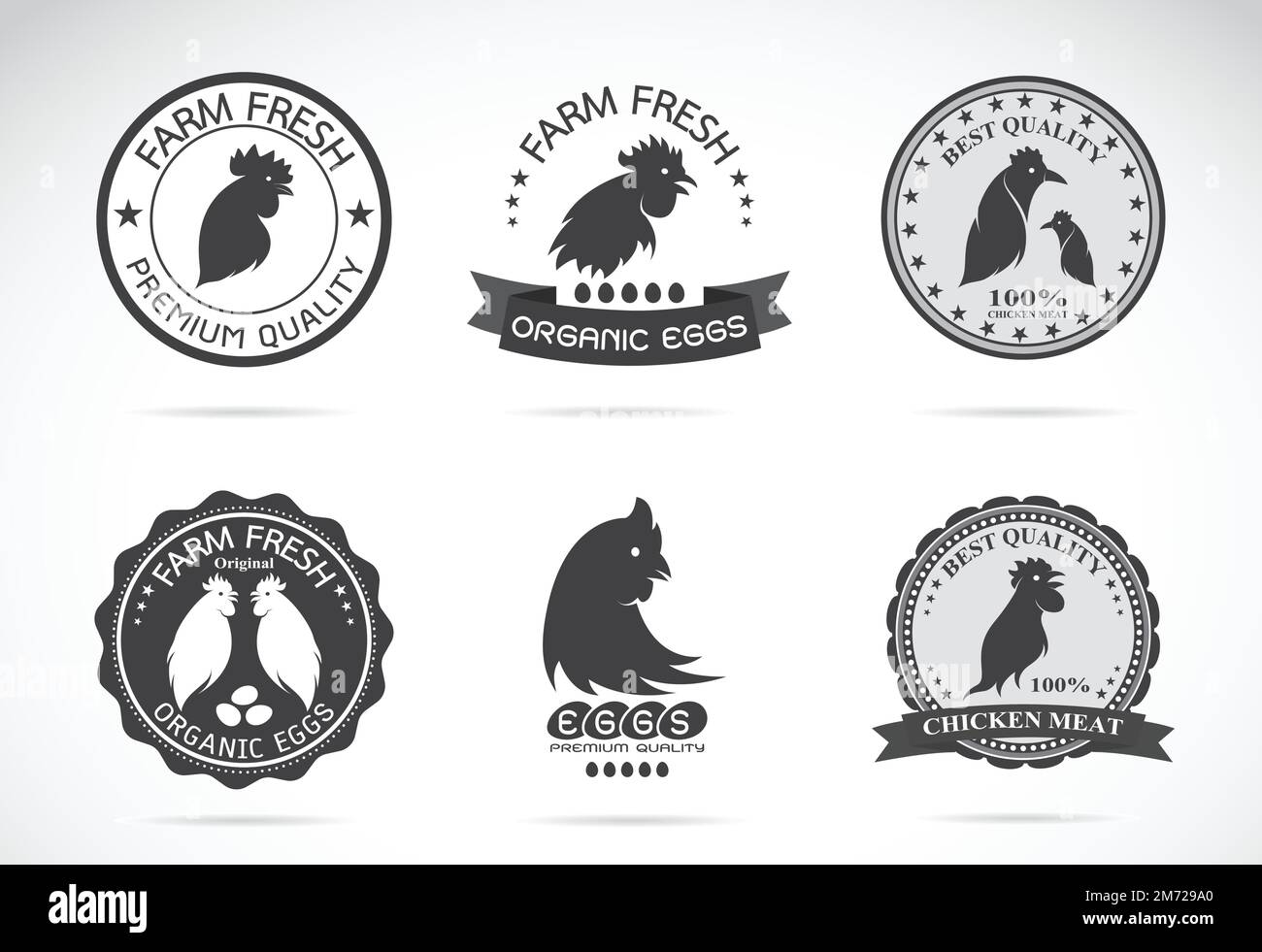 Set of vector chicken and eggs label on white background. Easy editable ...