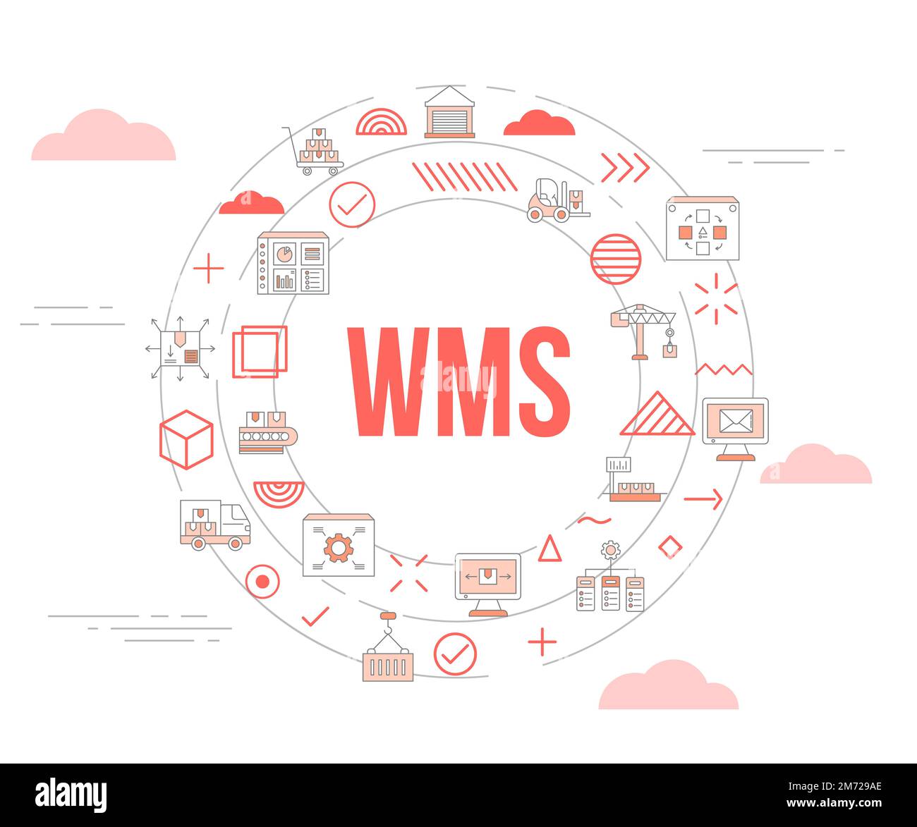 wms warehouse management concept with icon set template banner and circle round shape vector ...