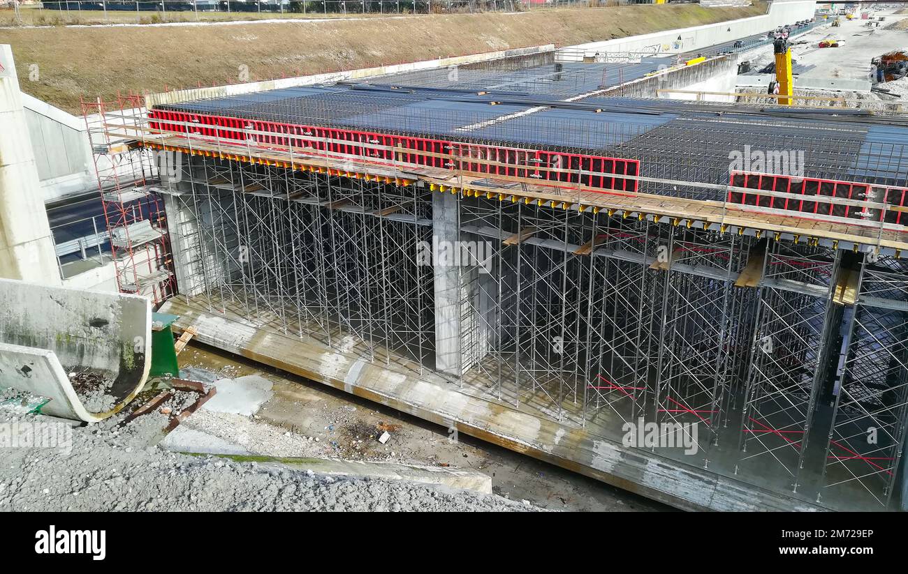 Highway construction site view. Civil engineering. Road on costruction ...