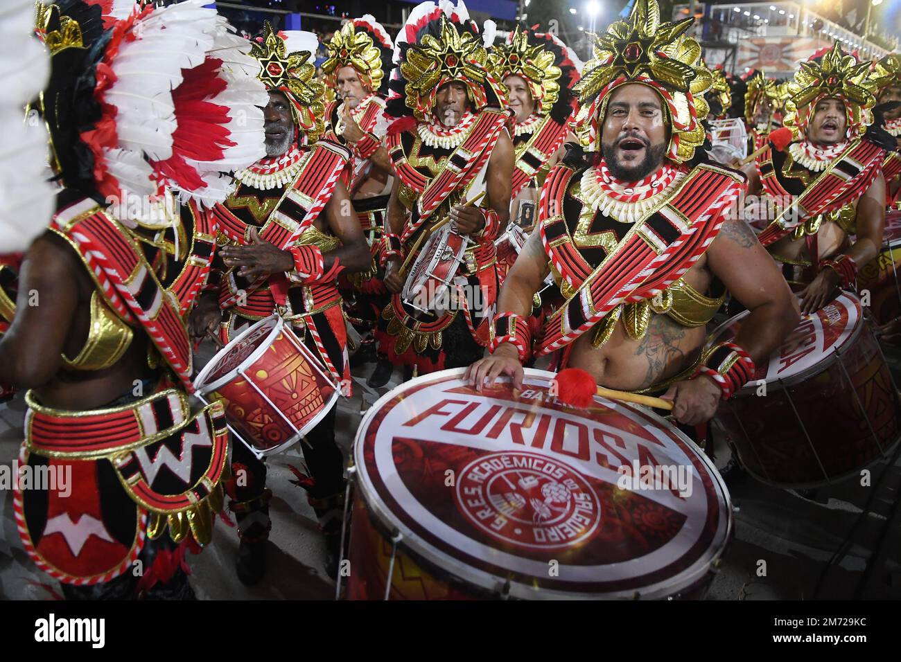 Rio de Janeiro, Brazil, April 22, 2022. Parade of the samba school of ...