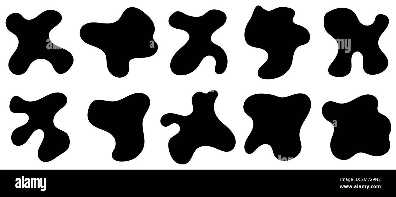 Abstract liquid shapes set. Irregular oval blob. Futuristic shape ink blots. Liquid elements ...