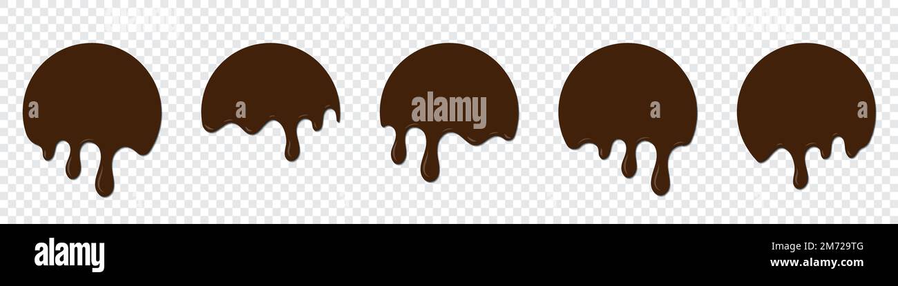 Set of chocolate drops. Dripping melted chocolate. Realistic melted ...