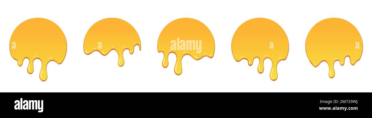 Set of honey drops. Dripping melted honey. Realistic melted honey ...