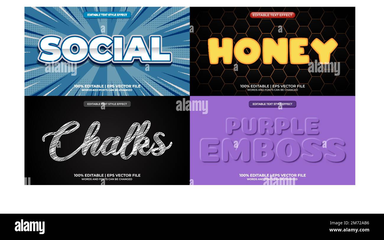 Bundle of editable text effect design vector. Set of editable text effect design. Modern ...