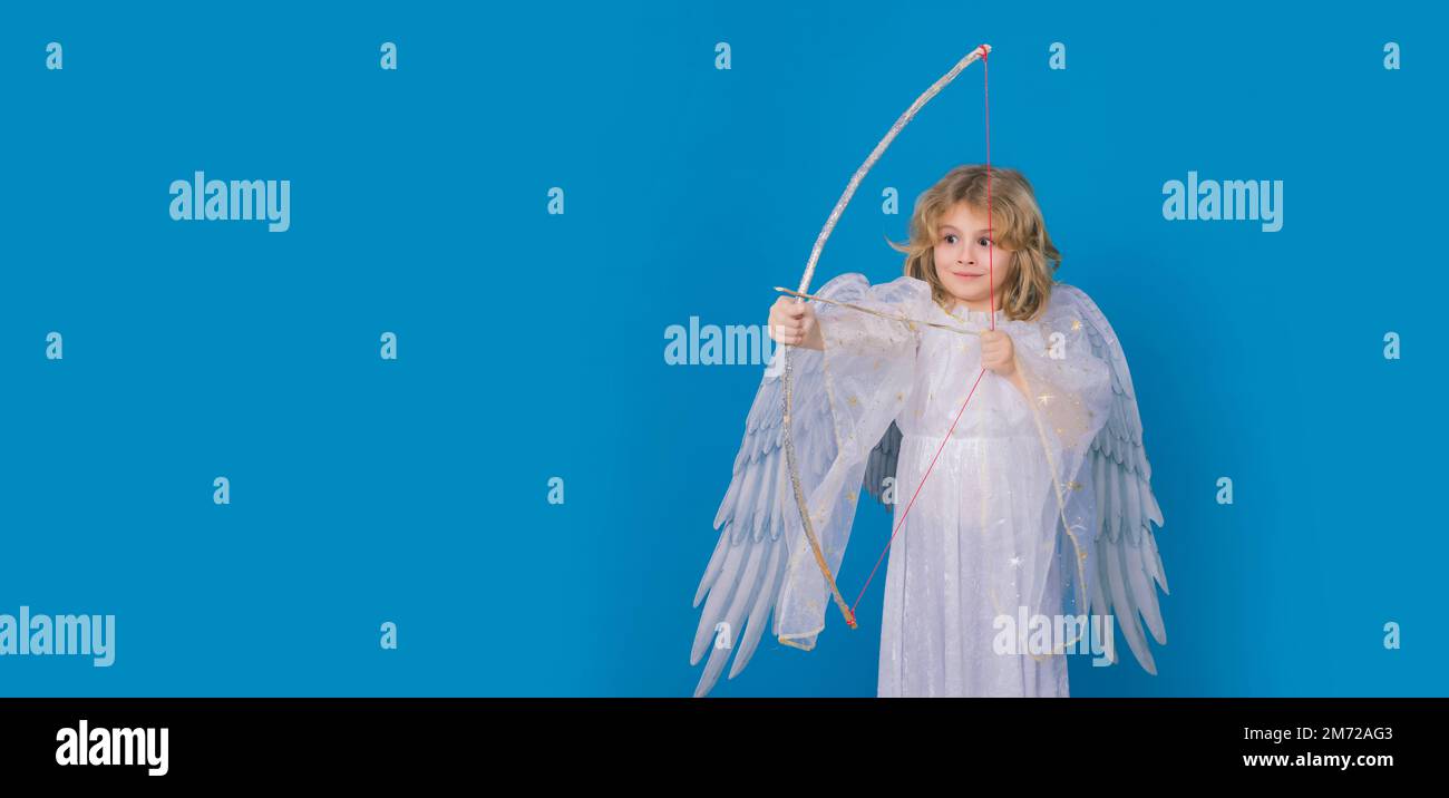 Angel with bow and arrow. Valentine's day. Blonde cute child with angel ...