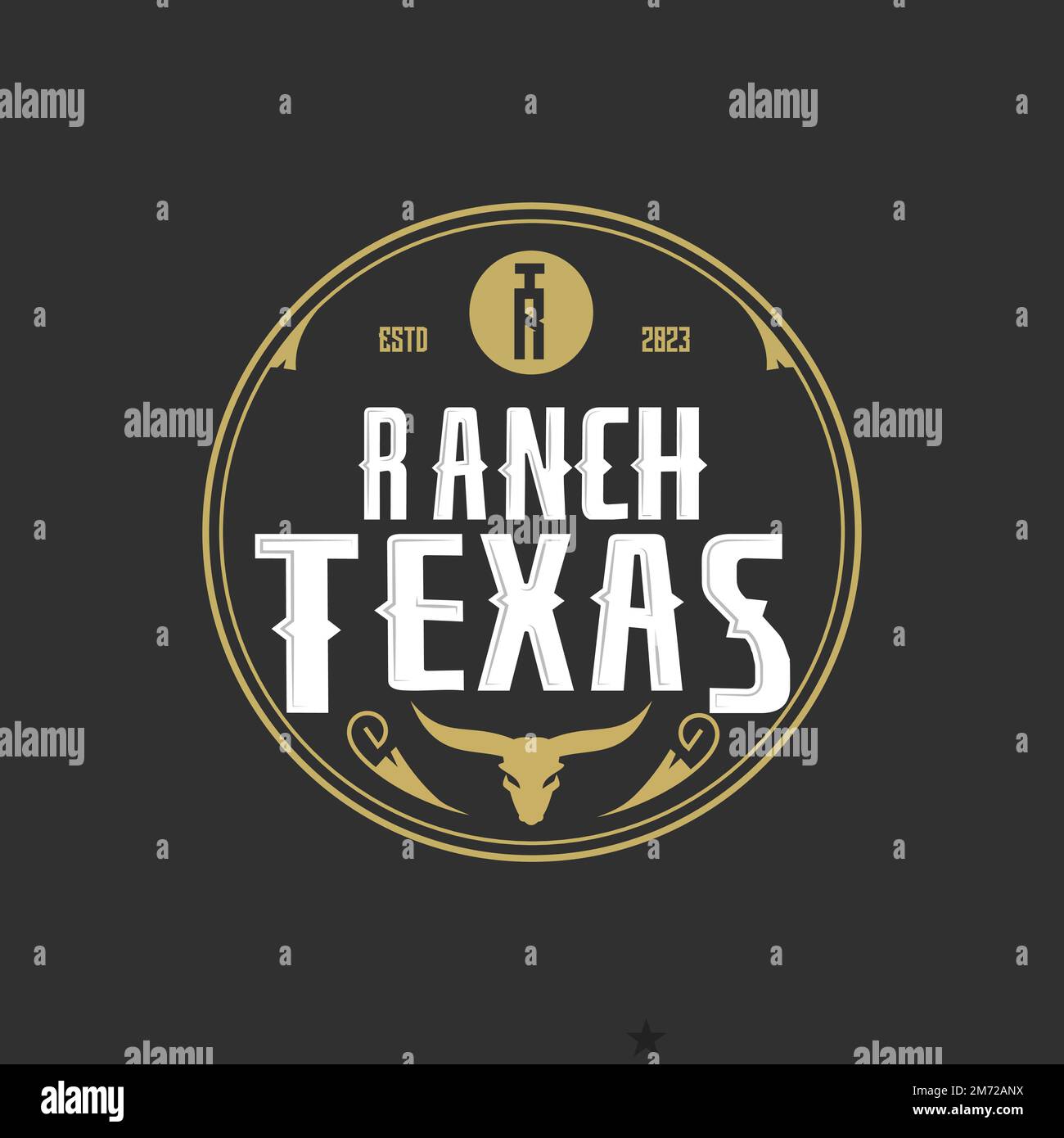Vintage Retro Texas Ranch, Western State,symbol letters R,T, Bull Cow ...