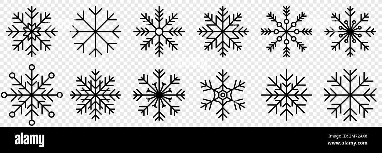 Snowflake variations icon collection. Snowflake icons set. Snowflake symbols. Snow icon. Frost ...