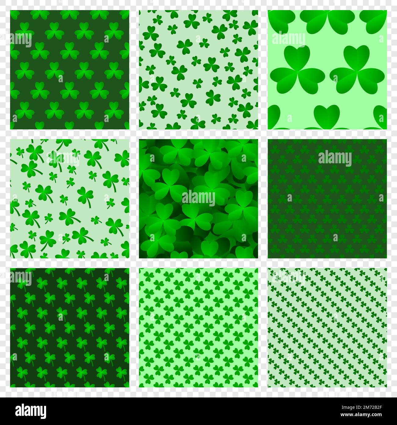 Green clover leaves seamless patterns set. Abstract geometric ...