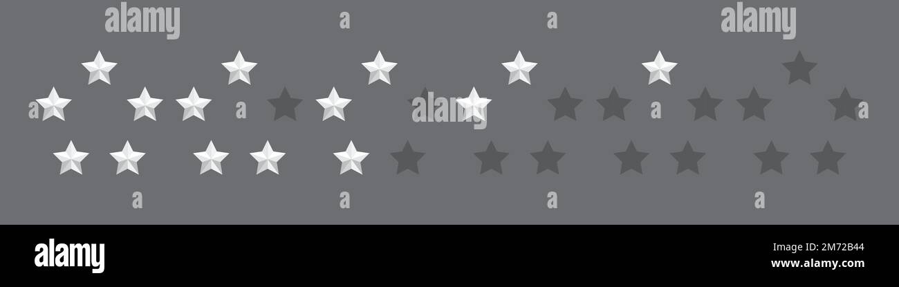 Star icon. Star in circle. 5 stars rating. Set of five white stars ...
