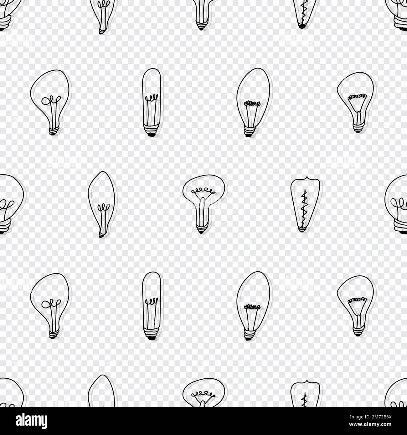 Hand drawn seamless pattern of Light Bulbs. Different loft lamps in doodle style. Idea lightbulb ...
