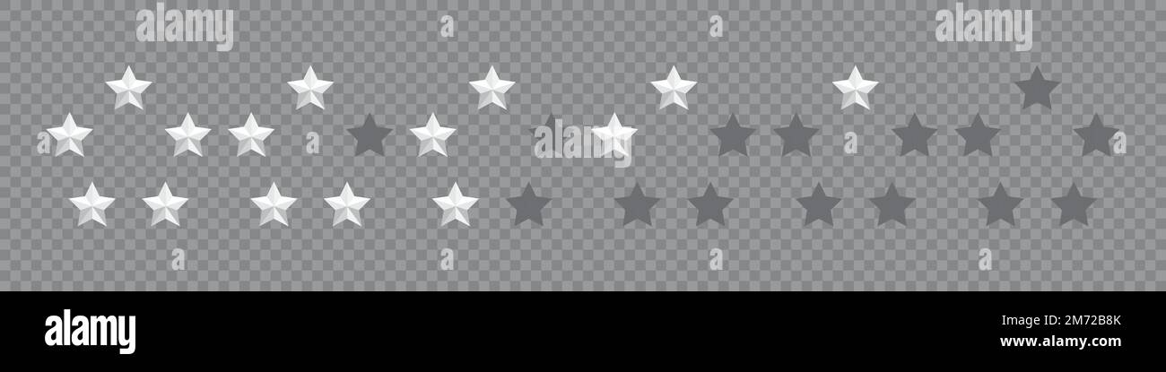 Star icon. Star in circle. 5 stars rating. Set of five white stars ...