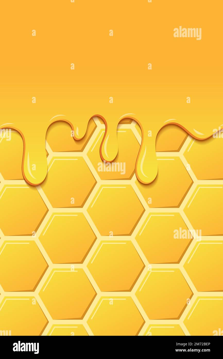 Bright food card. Honey flyers. Sweet realistic honey. Yellow pattern ...