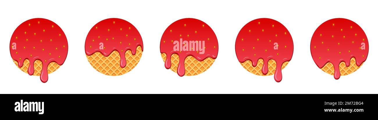 Set of strawberry drops. Dripping melted strawberry. Realistic melted ...