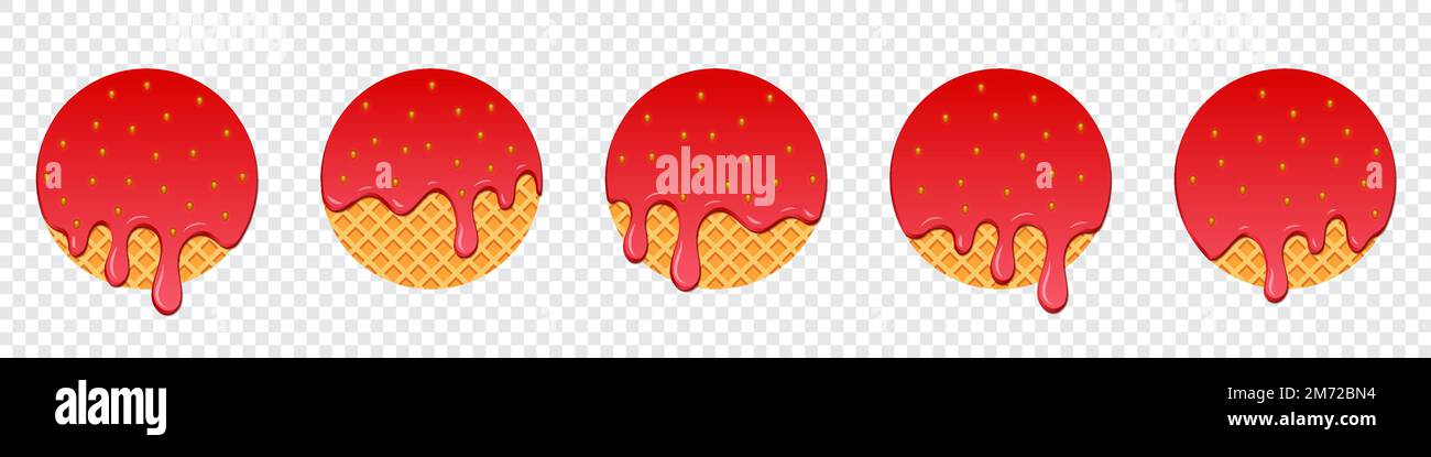 Set of strawberry drops. Dripping melted strawberry. Realistic melted ...