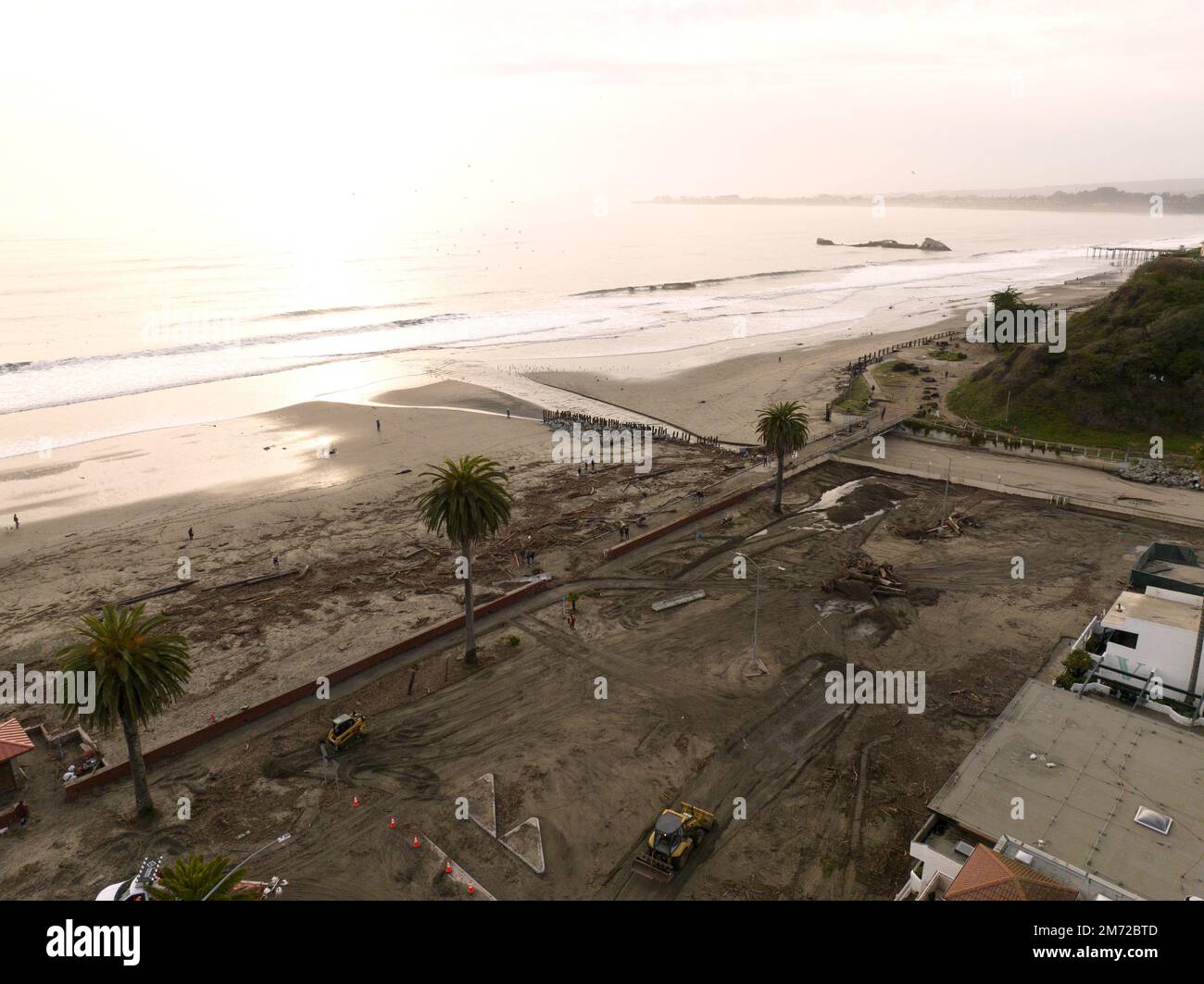Aptos, USA. 06th Jan, 2023. Aerial view of the Rio Del Mar Beach, which ...
