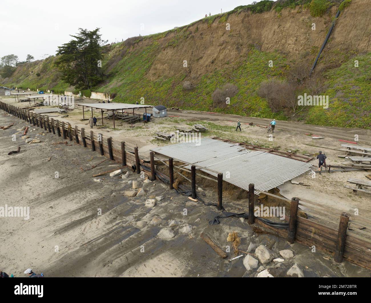 Aptos, USA. 06th Jan, 2023. Aerial view of the Rio Del Mar Beach, which ...