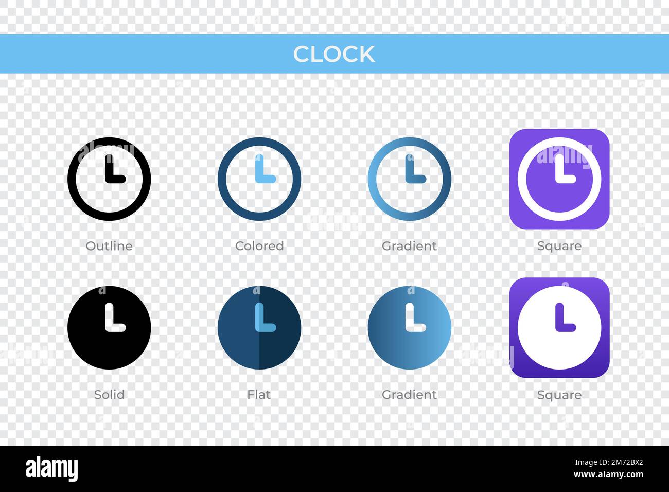 clock icon in different style. clock vector icons designed in outline ...