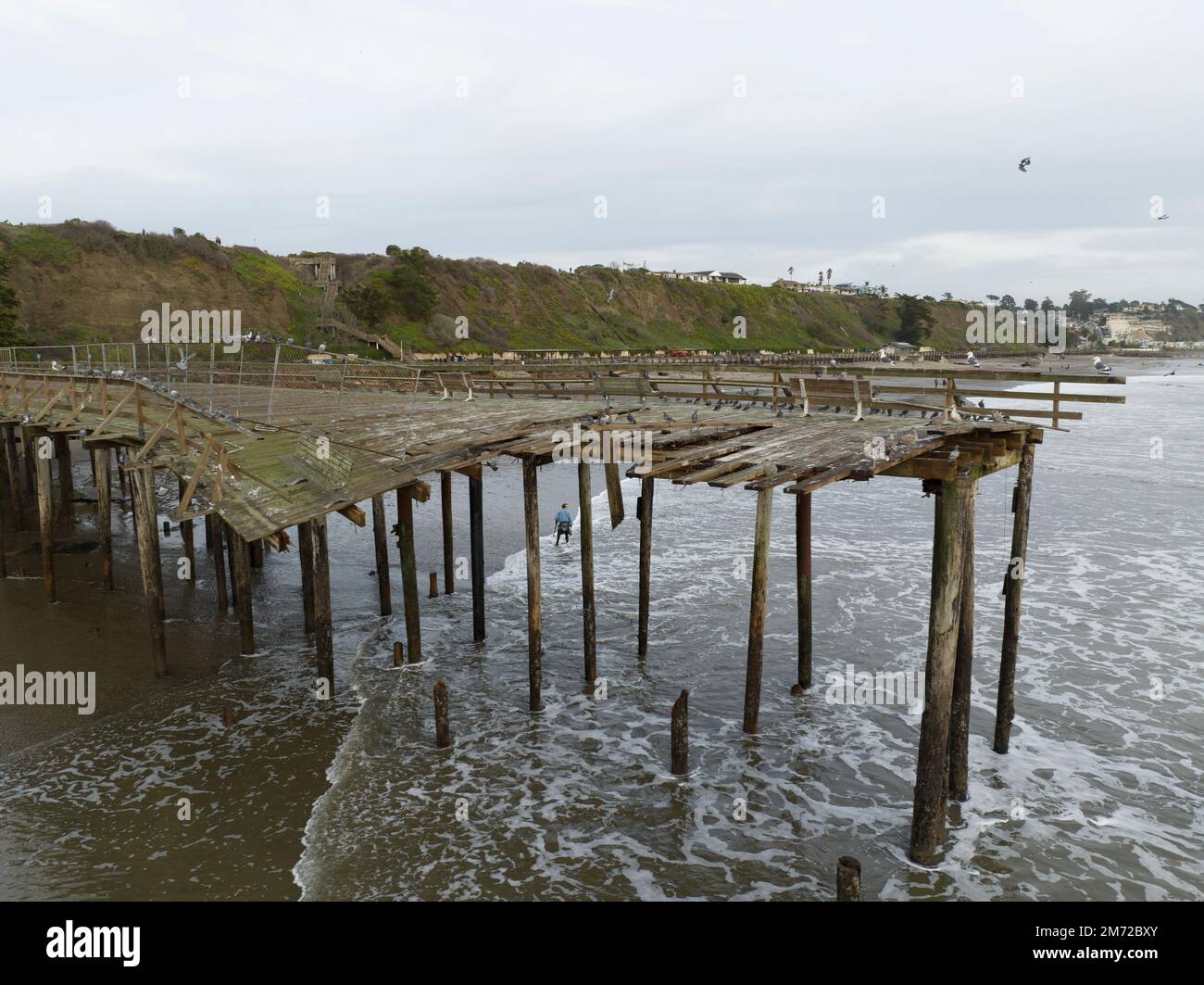 Aptos, USA. 06th Jan, 2023. Aerial view of the Rio Del Mar Beach, which ...