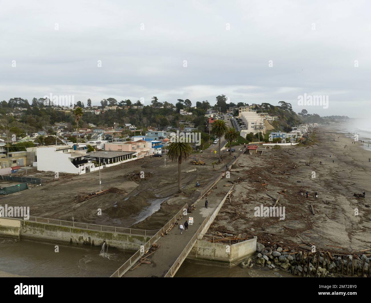 Aptos, USA. 06th Jan, 2023. Aerial view of the Rio Del Mar Beach, which ...