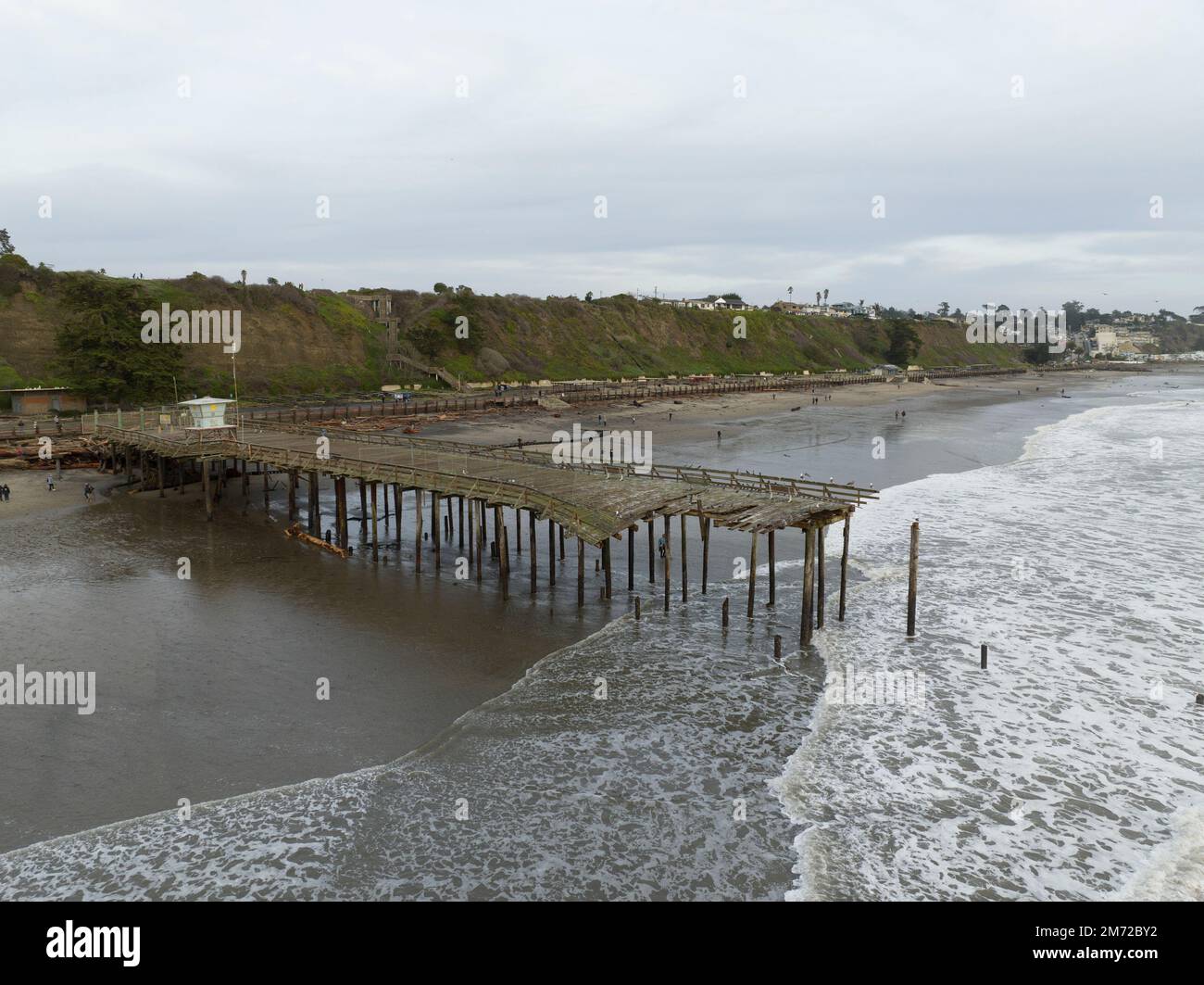 Aptos, USA. 06th Jan, 2023. Aerial view of the Rio Del Mar Beach, which ...