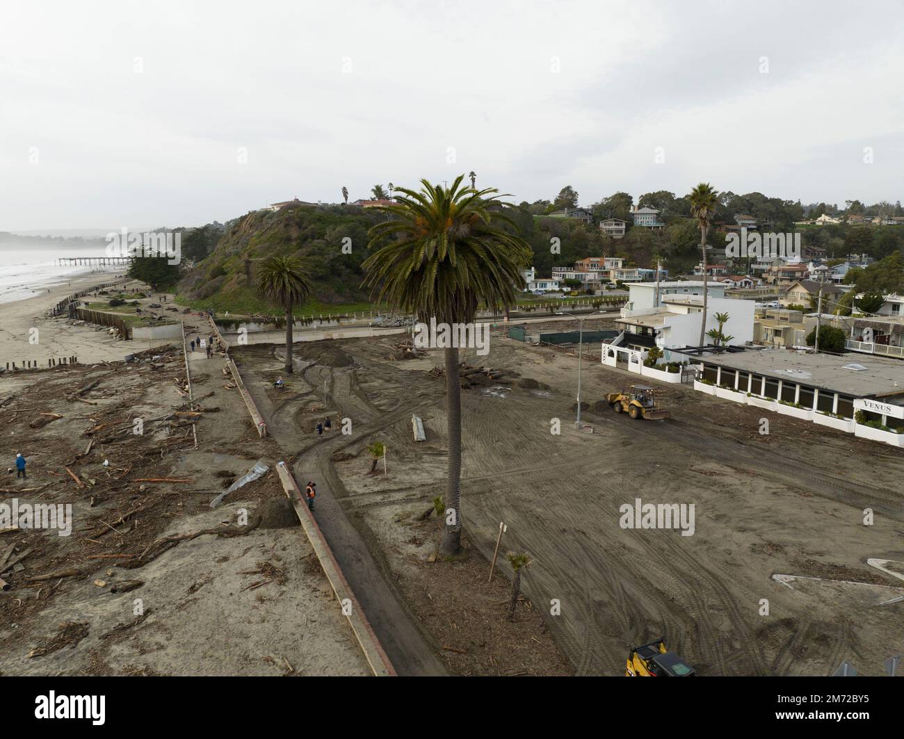 Aptos, USA. 06th Jan, 2023. Aerial view of the Rio Del Mar Beach, which ...