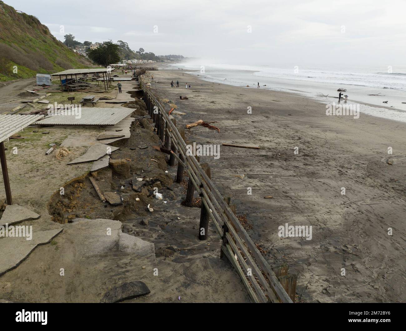 Aptos, USA. 06th Jan, 2023. Aerial view of the Rio Del Mar Beach, which ...