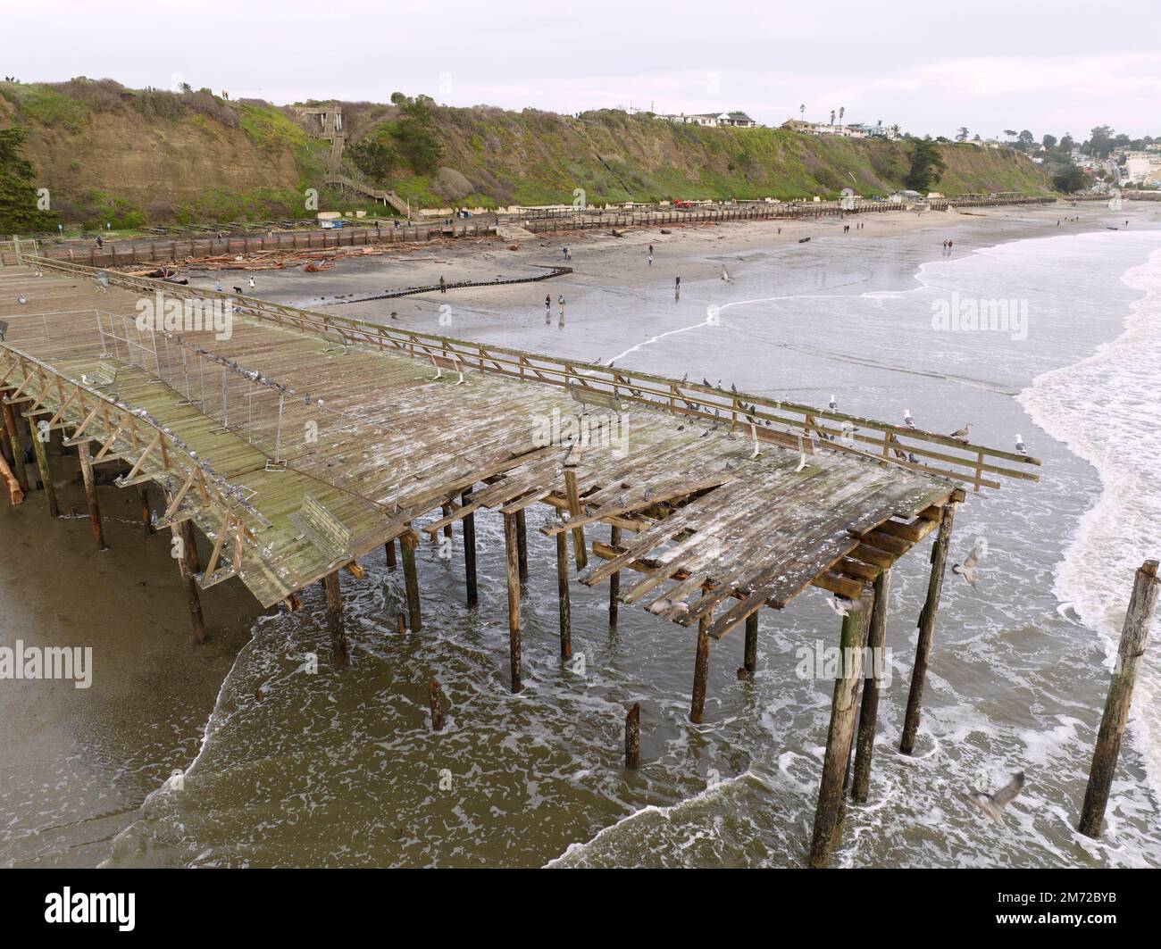 Aptos, USA. 06th Jan, 2023. Aerial view of the Rio Del Mar Beach, which ...